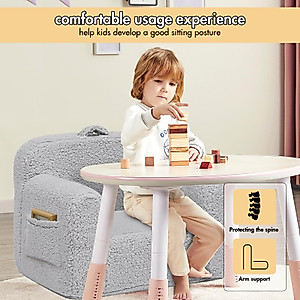 Gottkesoch Kids Chairs for Toddler, Comfy Sherpa Toddlers Chair, Kid Couch Reading Armchairs for Boys and Girls Playroom (Light Grey)