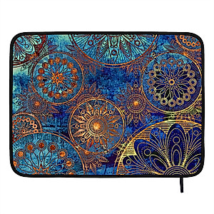 GIPOUTY Dish Drying Mat for Kitchen Counter, Golden Blue Mandala Bohemian Absorbent Microfiber Dish Draining Mat Extra Large 24×18in Protector Pad Heat-resistant