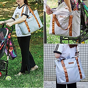 Baby Large Diaper Bag, Maternity Nappy Tote Bags for Mom Organizer Multi-Function Travel Shoulder Bag Waterproof with Stroller Straps, Nappy Changing Pad, Insulated Pockets Grey