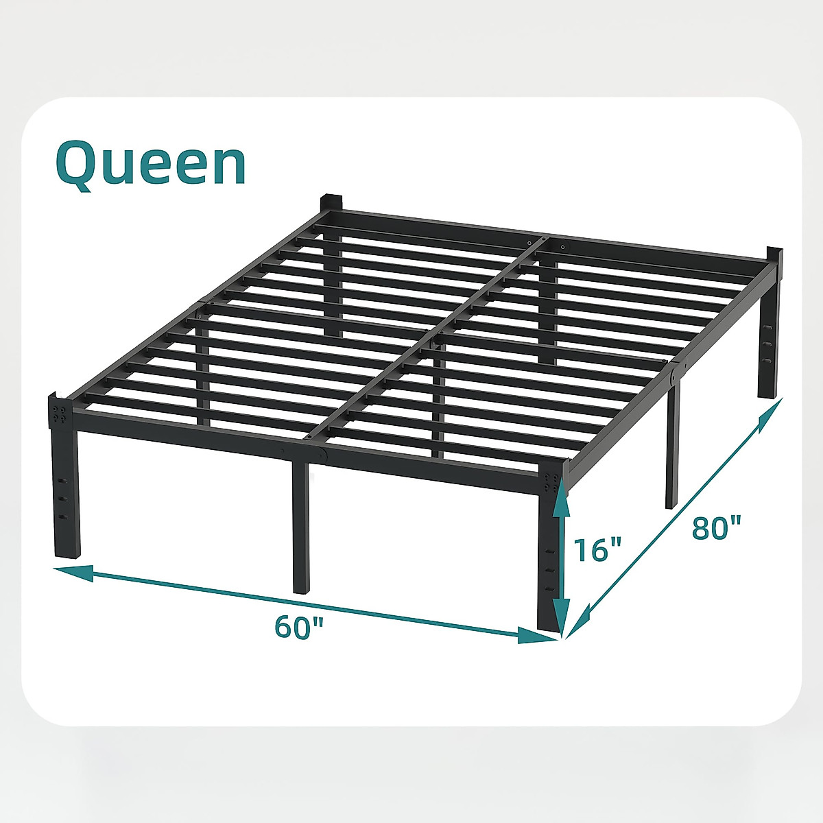 Queen Bed Frame 16 Inch High Metal Platform Bed Frame with 4 Mattress Retainers Heavy Duty Steel Slats Black Kids Queen Size Bed Frame with Headboard Hole No Box Spring Needed Noise Free Easy Assembly