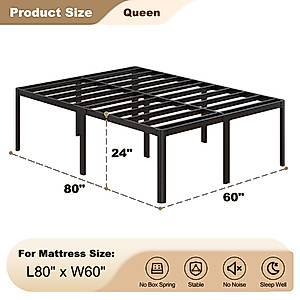 Likelalaso 24 Inch High Queen Bed Frame with Rounded Corner, Heavy Duty Metal Bed Frame Queen Size Under-Bed Storage Space, No Box Spring Needed, Noise Free, Easy Assembly, Black