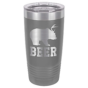 BEAR DEER BEER GRAY 20 oz Drink Tumbler With Straw | Laser Engraved Travel Mug | Compare To Yeti Rambler | Gift Idea Dad For Father's Day & Birthday | OnlyGifts.com