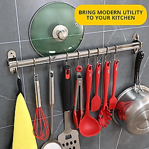 LUMAI Kitchen Rail with Hooks (10 hooks): Utensil Rack, Kitchen Utensil Hanger, Pot and Pan Hanging Rack, Pot Hangers for Kitchen, Pot Rack Wall Mounted, Pot Rack Hanging, Pan Hanger, Wall Pot Rack