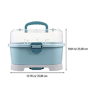 NUOBESTY Baby Bottle Drying Rack with Cover Portable Nursing Bottle Storage Box Baby Bottle Holder Dinnerware Organizer for Home Kitchen Blue