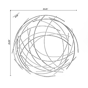 LuxenHome Silver Abstract Metal Wall decor, Mordern Iron Sticks Round Wall Art, Large Contemporary Bling Wall Sculptures, Hanging for Living Room Bedroom Office, 26 inch, Silver