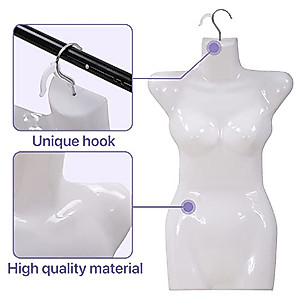 4-Packs Female Mannequin Torso Set 27" Dress Form Hollow Back Half Body Clothing Display Plastic Adult Table Shirt Mannequin Model Stand with Metal Hook for Hanging - Craft Shows or Design, White
