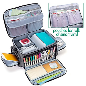 LUXJA Carrying Case Compatible with Cricut Joy and Easy Press Mini, Carrying Bag with Supplies Storage Sections, Gray