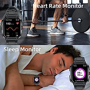 WalkerFit M2 Ultra Military Smart Watch for Men, Fitness Tracker Watch Heart Rate Monitor, Step Tracker, Fitness Watch Smartwatch for Android for iPhone Compatible, Waterproof Reloj Inteligente, Black