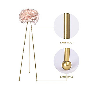 Maxax Feather Floor Lamp, Tripod Floor Lamp with Pink Feather Shade, Standing Light for Bedrooms/Dining Room/Living Room/Kitchen,Gold Classic