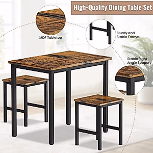 Recaceik 3 Piece Chairs for 2, Modern Wood Room, Small Dining Breakfast Table Set with 2 Stools & Metal Frame for Kitchen, 35 Inch, Brown