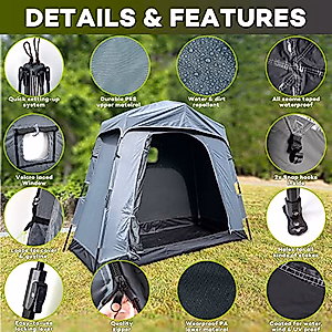 POOLFORTE Outdoor Bike Storage Tent, Extra Large Portable Bike Cover Outdoor Waterproof Tarp Shed for Lawn Mower and Tools, Shelter and Protect from Dust and Rain, 79” x 35.5” x 69” Gray