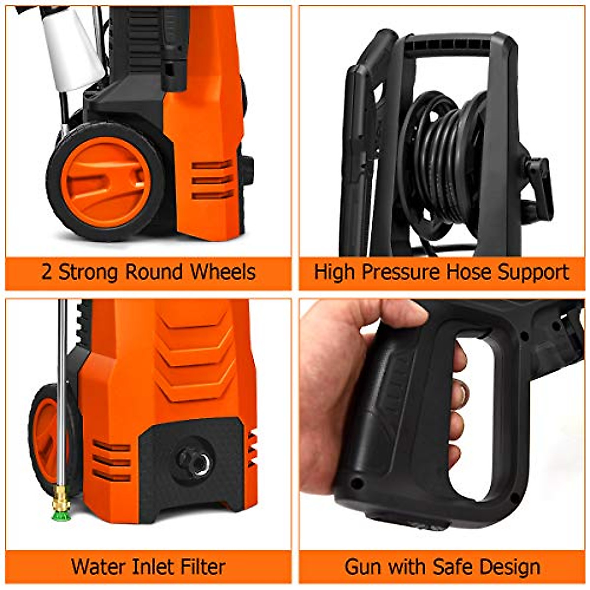 Goplus 3500PSI Electric Pressure Washer, 2.6GPM 1800W Portable High Power Washer Machine w/4 Nozzles for Car Fence Patio Garden Cleaning (Orange)