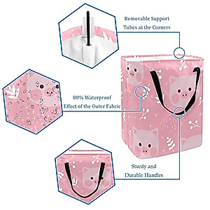 Cute Pig Print Collapsible Laundry Hamper, 60L Waterproof Laundry Baskets Washing Bin Clothes Toys Storage for Dorm Bathroom Bedroom