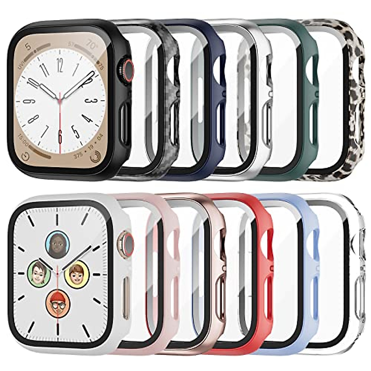 12 Pack Case for Apple Watch Series 9 & Series 8&7 45mm with Tempered Glass Screen Protector, Haojavo PC Hard Ultra-Thin Scratch Resistant Bumper Protective Cover for iWatch 45mm Accessories