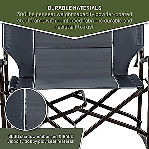 TIMBER RIDGE Oversized Double Folding Camping Side Tables 2 Person Lawn Chair, Heavy Duty Support 600 LBS for Outdoor, Grey