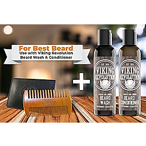 Wooden Beard Comb & Case, Dual Action Fine & Coarse Teeth, Perfect for use with Balms and Oils, Top Pocket Comb for Beards & Mustaches by Viking Revolution