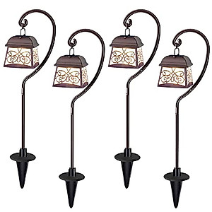 Maggift 4 Pack 22 Inch Hanging Solar Lights Multipurpose with 4 Shepherd Hooks Outdoor Solar Coach Lights