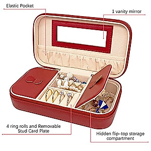 Soddeph Small Jewelry Box, Portable Mini Travel Jewelry Case Storage Organizer, PU Leather Double Layer Jewellery Organizer for Women and Girls Gift (Red)