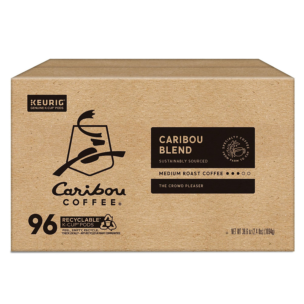 Caribou Coffee Caribou Blend, Single-Serve Keurig K-Cup Pods, Medium Roast Coffee, 24 Count (Pack of 4)