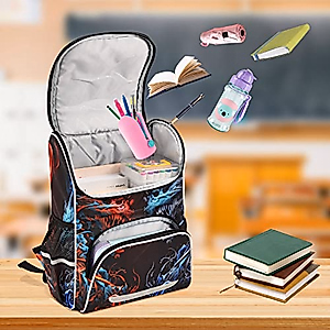 ODAWA Red Blue Dragon School Backpacks for Boy Kids Large Capacity Bookbags with Chest Strap for School and Travel