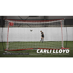 PowerNet Carli Lloyd Soccer Goal | Portable Net Collapsible Metal Base | Quick Setup Ultra Portable | Full Size Framed Soccer Goal | 1 Goal + 1 Carry Bag (12X6 FT)