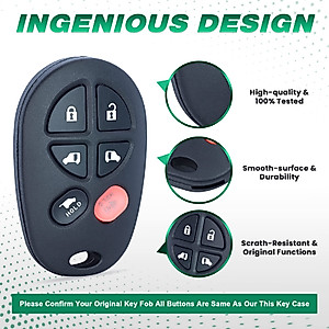 Beefunny Keyless Entry 6 Button Remote Car Key Fob for Toyota Sienna 2004-2013 FCC ID: GQ43VT20T (1)
