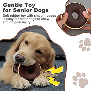 MITAIKO Indestructible Dog Toys for Aggressive Chewers, Interactive Squeaky Chew Toy for Senior Dog & Puppy Teething, Durable but Soft Food-Grade Rubber Donut Toy for Small Medium Large Dogs, Brown