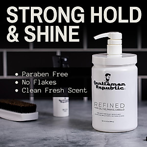 Gentlemen Republic 32oz Refined Hair Gel - Professional Formula for 24 Hour Shine and Hold, Humidity Resistant, 100% Alcohol-Free and Never Flakes, Made in the USA - With Pump