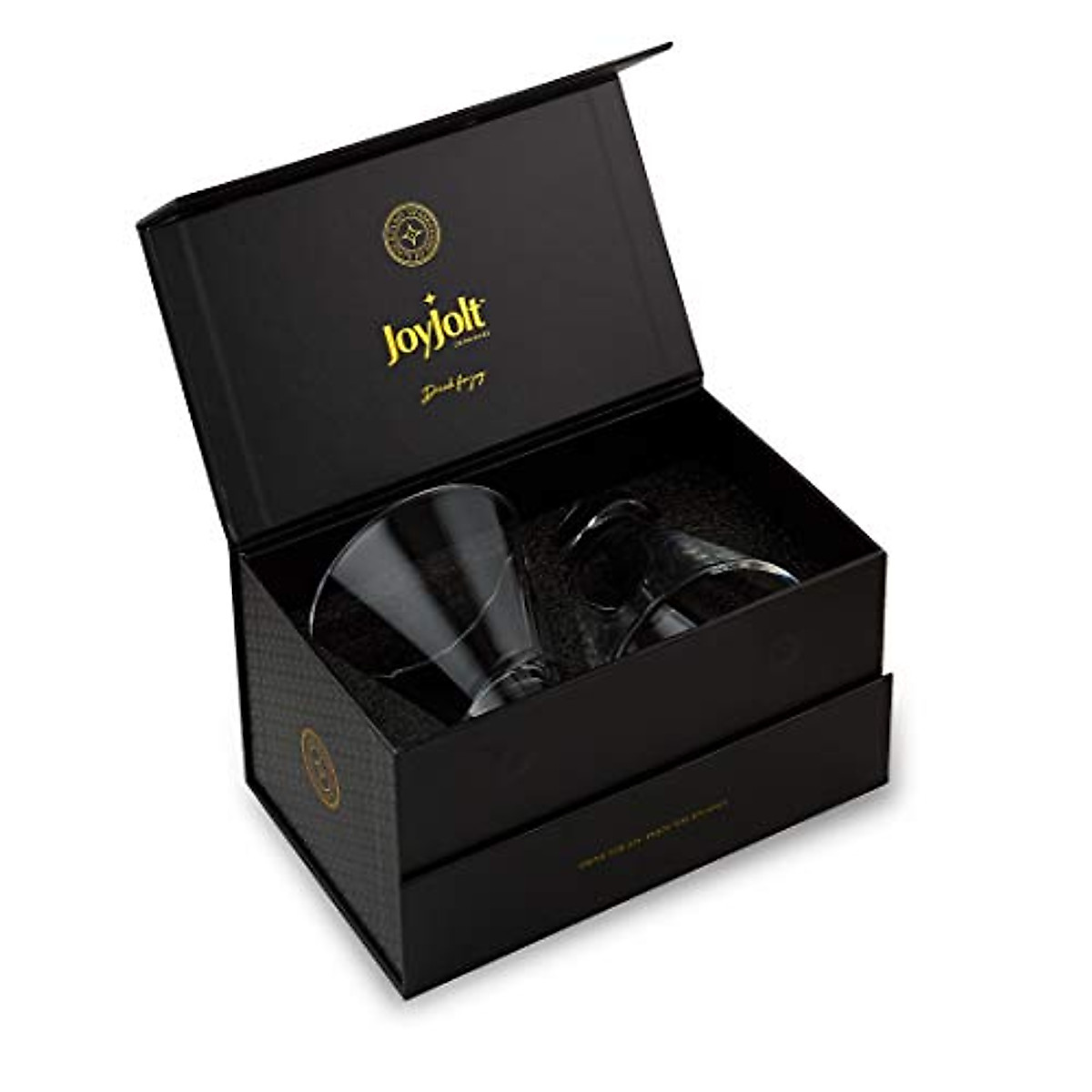 JoyJolt Aqua Vitae Martini Glass Set of 2. Crystal Glassware, Round Drinking Glasses with Off Set Base. Stemless Cocktail Glasses and Dessert Glasses. Unique Christmas Gifts