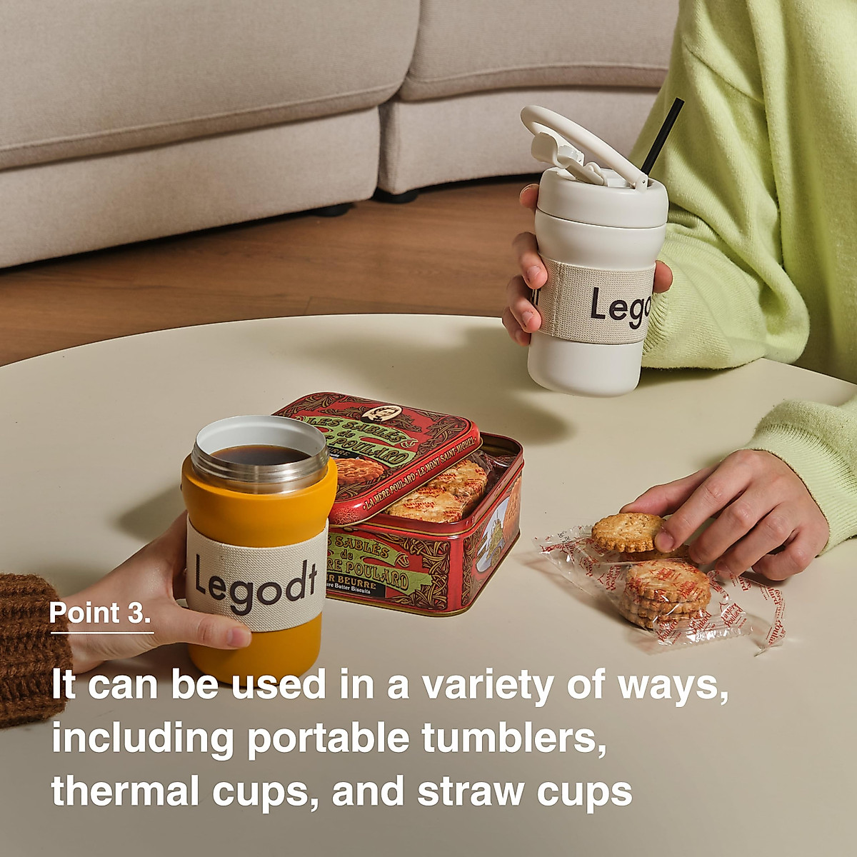 Odense Legodt 2 Way Tumbler 24oz with 2 in 1 Lid & Flexible Handle - Straw Available Insulated Travel Coffee Mug with Leak Proof - Double Stainless Steel Keeps Drinks Hor or Cold(Sweet Pumpkin)