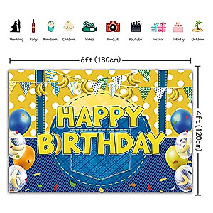 Yellow Happy Birthday Backdrop Cowboy Banana Balloon Flag Cartoon Birthday Photography Background Kids Baby Shower Boy Party Cake Table Decorations Banner Photo Props (6x4FT)