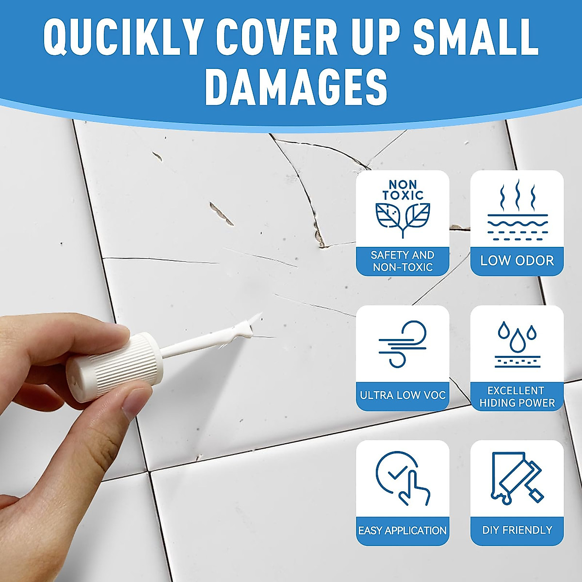 DWIL Tub and Tile Paint, White Paint for Bathtub, White Touch Up Paint Pen for Chips, Scratches, Cracks and Spots on Tile, Porcelain Repair Kit for Bathroom, Tubs, Enamel, Sinks and Toilets Surfaces, 1.5 Fl Oz(Semi White)