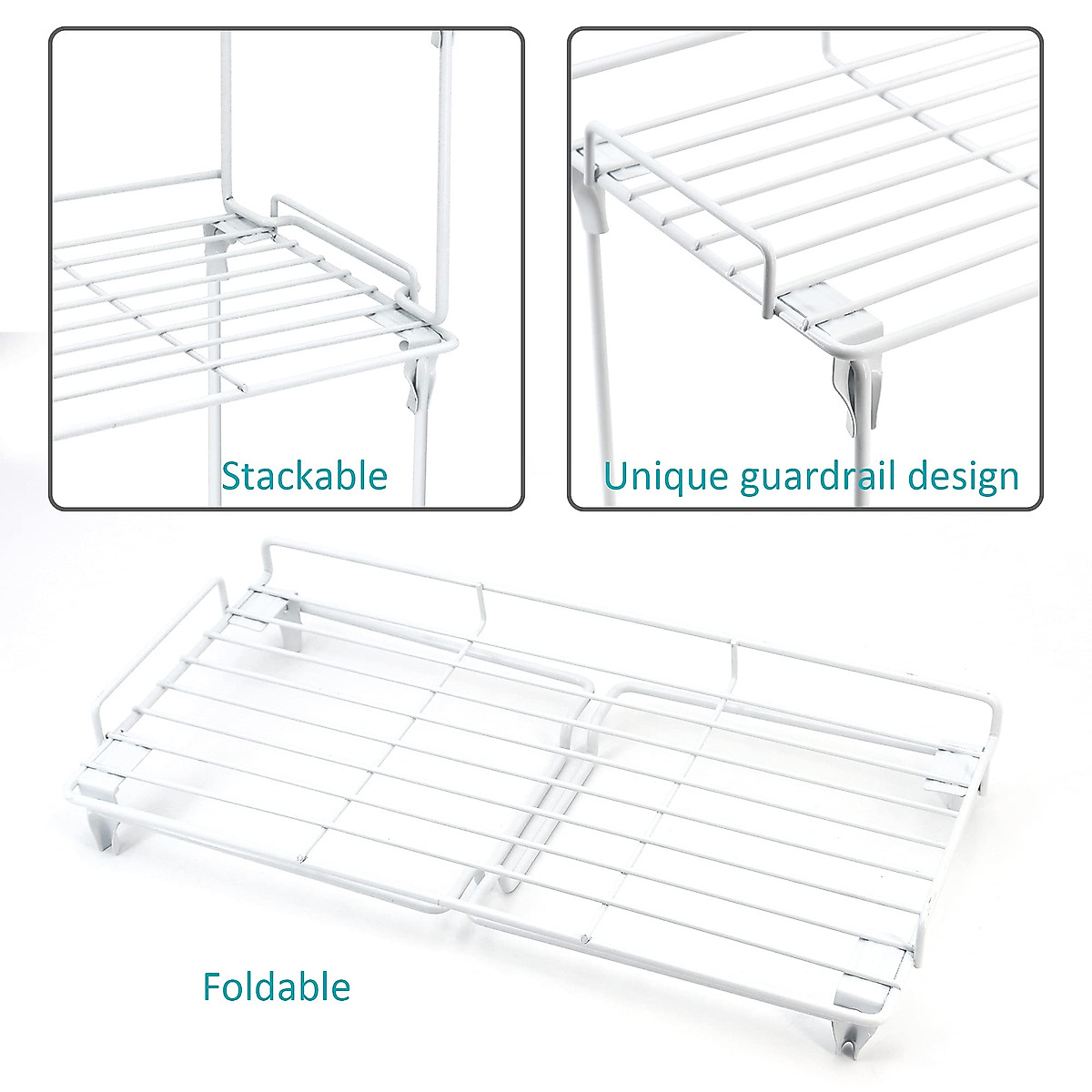 iPEGTOP Stackable Cabinet Shelf Organizers, Set of 2 Kitchen Countertop Cupboard Storage Rack, Pantry Stand Shelves Space Saving for Kitchen, Bedroom, Bathroom, White