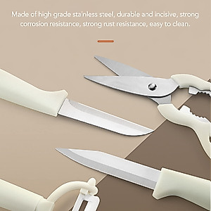 Kitchen Knife Set, 5PCS Knife Sets for Kitchen with Block, 2 Knives, Scissors, Peeler and Stand, Beige