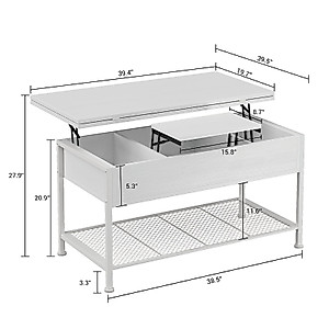 cosimates Lift Top Coffee Table ，4 in 1 Multi-Function Coffee Table with Hidden Compartment ，Convertible Dining Table for Living Room Reception,Home Office, White