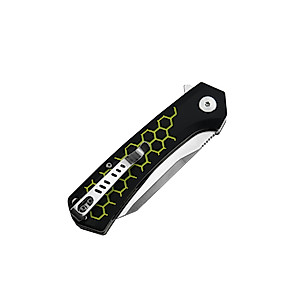 ALBATROSS Pocket Folding Knife, 3" D2 Steel Satin Blade, 4.5" Black G10 Handle with Hexagonal Pattern, Liner Lock, FK055 (Yellow)