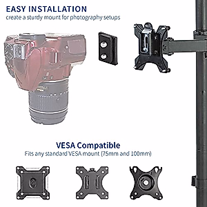 VIVO Universal VESA Adapter Bracket Kit for DSLR Cameras/Camcorders, 1/4 inch Mount, Photo and Video Shooting, Attaches to Monitor Stands for Overhead Placement, 75x75mm and 100x100mm, MOUNT-V00CAM