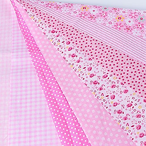 ULTNICE 7pcs Squares Bundle Floral Cotton Craft Fabric for Patchwork DIY Sewing Scrapbooking Quilting (Pink)