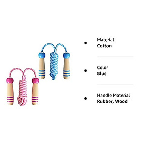 2 Pcs Jumping Rope for Kids, Lorvain Adjustable Skipping Ropes with Wooden Handle Cotton Braided for Boys Girls Jumping Ropes, for Children Students Outdoor Exercise (Blue+Pink)