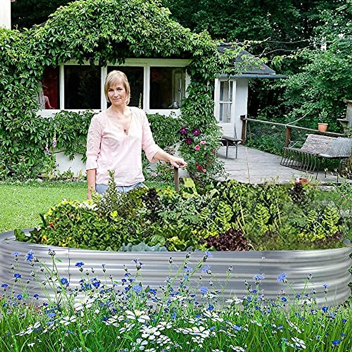 Land Guard Galvanized Raised Garden Bed Kit, Galvanized Planter Raised Garden Boxes Outdoor, Oval Large Metal Raised Garden Beds for Vegetables………