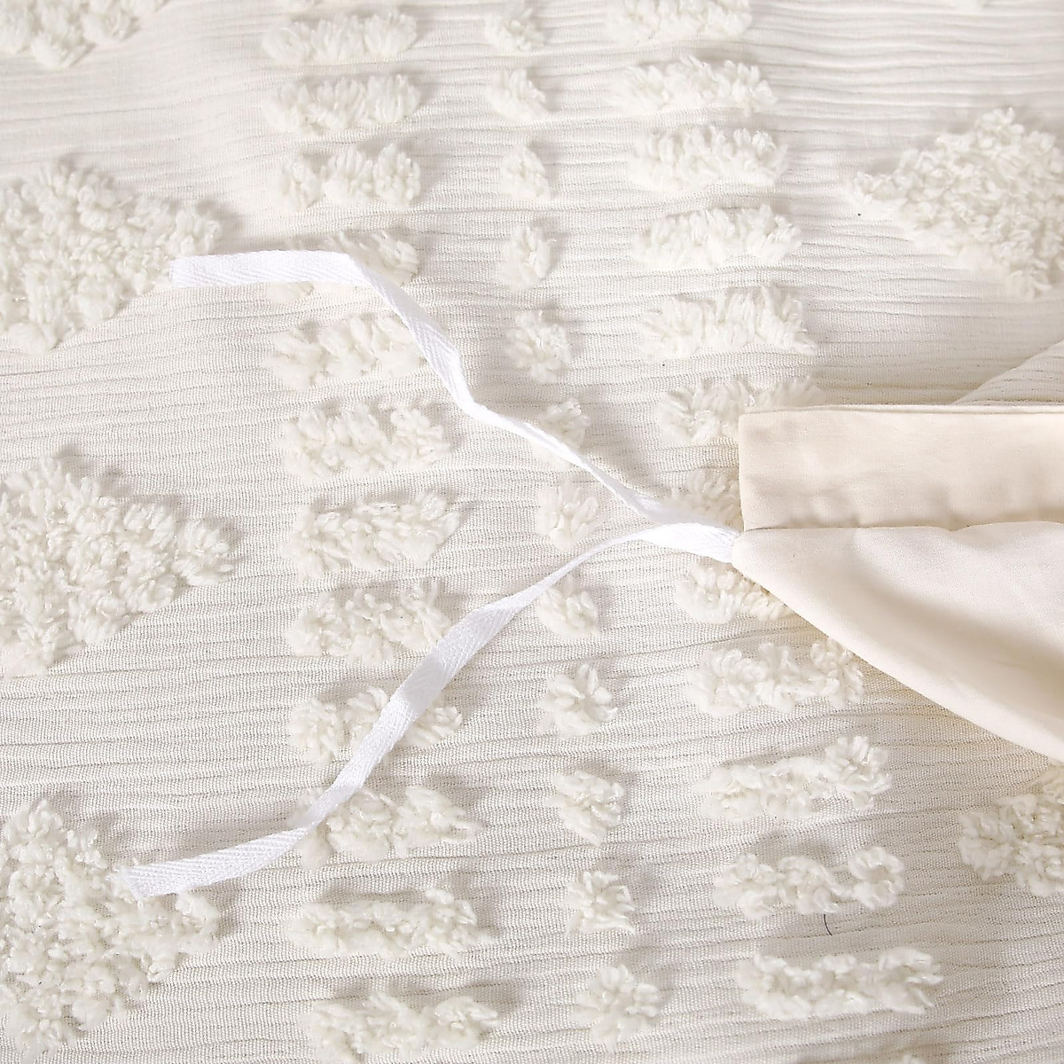 YINFUNG Boho Duvet Cover Cream Textured Tufted Shabby Chic King Ivory Duvet Cover Set Striped Poms Off White Bedding Set All Season Diamonds Geometric Embroidered Quilt Cover