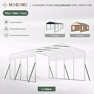HOGYME Carport 12x20 FT Heavy Duty Carport Canopy with Updated Frame Structure Galvanized Steel Roof and Enhanced Base, Metal Carport Garage for Pickup, Boat, Car and Tractors, Grey, Gray, HG1348