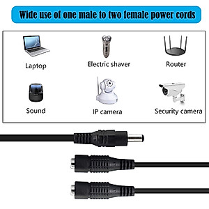 GINTOOYUN DC Y Splitter Cable 1 Male to 2 Female,5.5mm x 2.1mm DC Power Extension Adapter Cable,for CCTV Surveillance Cameras,Surveillance Routers,DVR,and More（2PCS