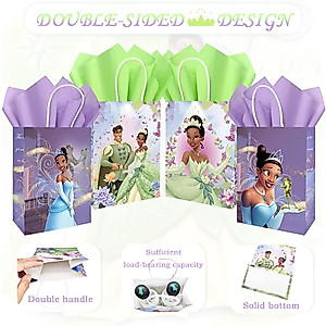 JWSeeMe 12 Pcs Princess Tiana Party Supplies Gift Bags Paper Candy Bags Birthday Party Favors for Boys Girls, 2 Patterns 1