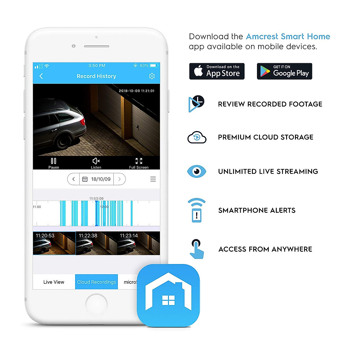 Amcrest SmartHome 4MP Outdoor WiFi Camera Bullet 4MP Outdoor Security Camera, 98ft Night Vision, Built-in Mic, 106° FOV, 2.8mm Lens, MicroSD Storage (Sold Separately), ASH43-W (White)