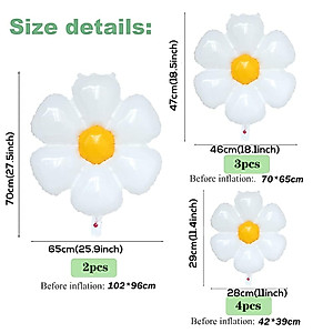 GIHOO Daisy Balloons 9 Pieces 3 Sizes White Daisy Flower Balloons for Daisy Theme Girls Birthday Party Wedding Baby Shower Decor (3 Sizes mixed)