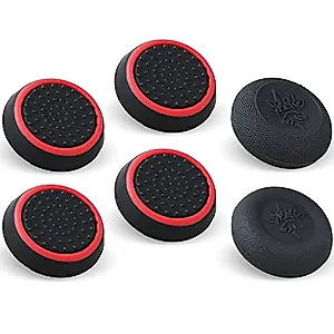 9CDeer Performance Joystick Analog Stick Thumb Grips Set of 6 Compatible with PS5, PS4, Xbox Series X/S Xbox One, Switch Pro Controller Black & red