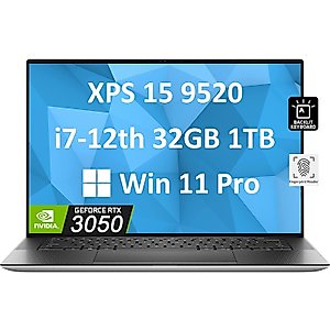 Dell XPS 15 9520 15.6" FHD+ (Intel 12th Gen 14-Core i7-12700H (Beat i9-11980HK), 32GB DDR5 RAM, 1TB SSD, RTX 3050) Business Laptop, Backlit, FP, Thunderbolt 4, Webcam, Win 11 Pro