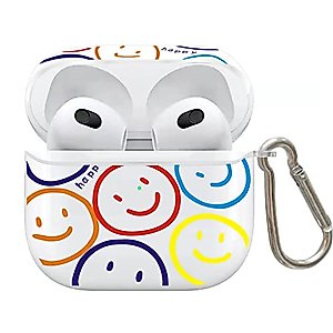Airpods 3 Case Cover,JANDM Cute Smiley Clear Soft Silicon Smooth Shockproof with Keychain Girls Kids Women Case for Airpods 3rd Generation Charging Case