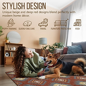 Washable Pee Pads for Dogs, Reusable 24’’x 48’’ Waterproof Boho Mats for Puppy, Guinea Pig, Rabbit,Highly Absorbent,Ultra Soft, Non-Slip,Machine Washable,Stylish Design,Pack of 2, Red-Brown